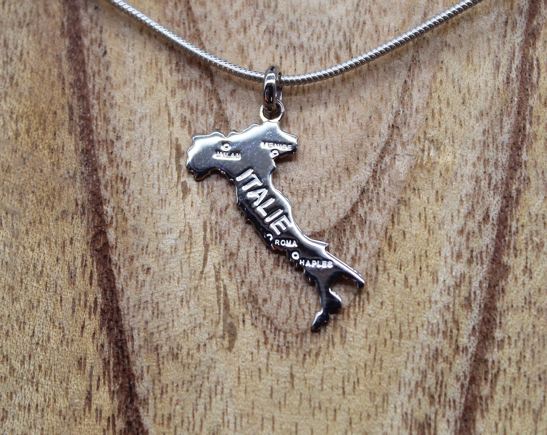Map of Italy, Silver Necklace, Geographic Pendant, Snake Chain ...