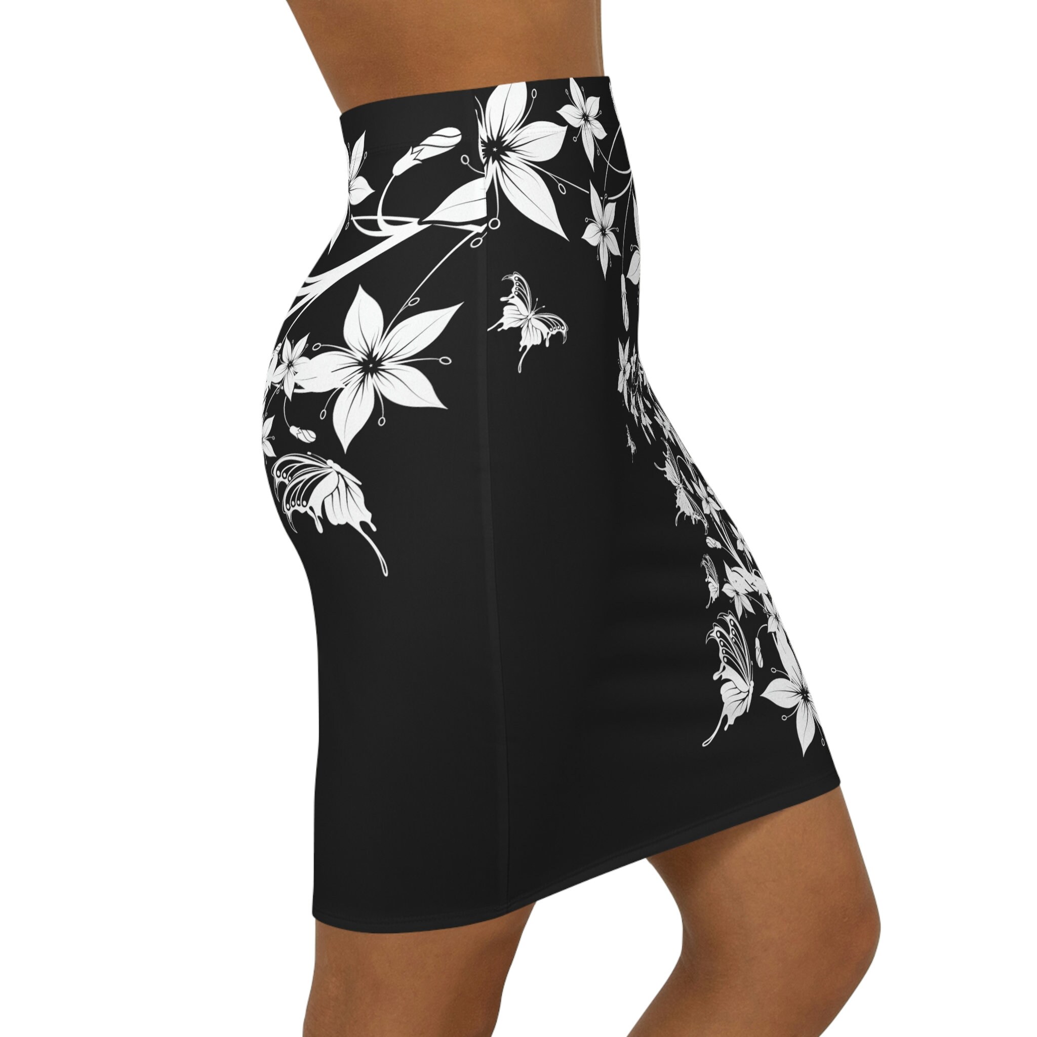 Floral Womens Mini Skirt Cute Skirt Black And White Mini Skirt Pencil Skirt Floral Mini