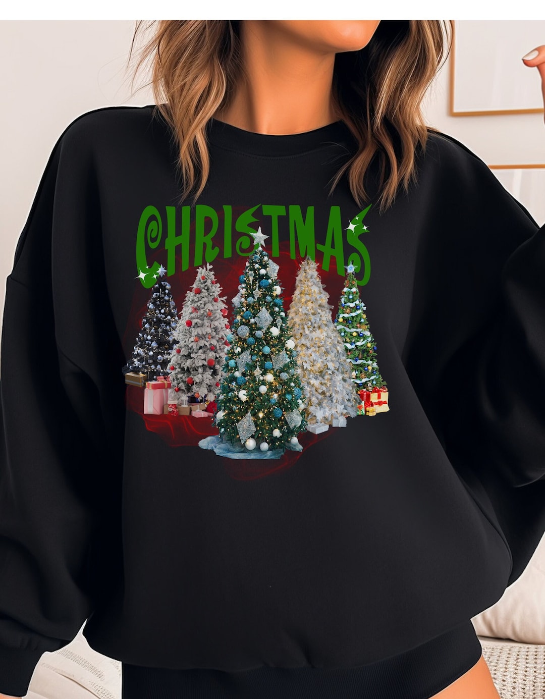 Christmas Tree Sweatshirt, Holiday-themed Apparel, Festive Tree Design ...