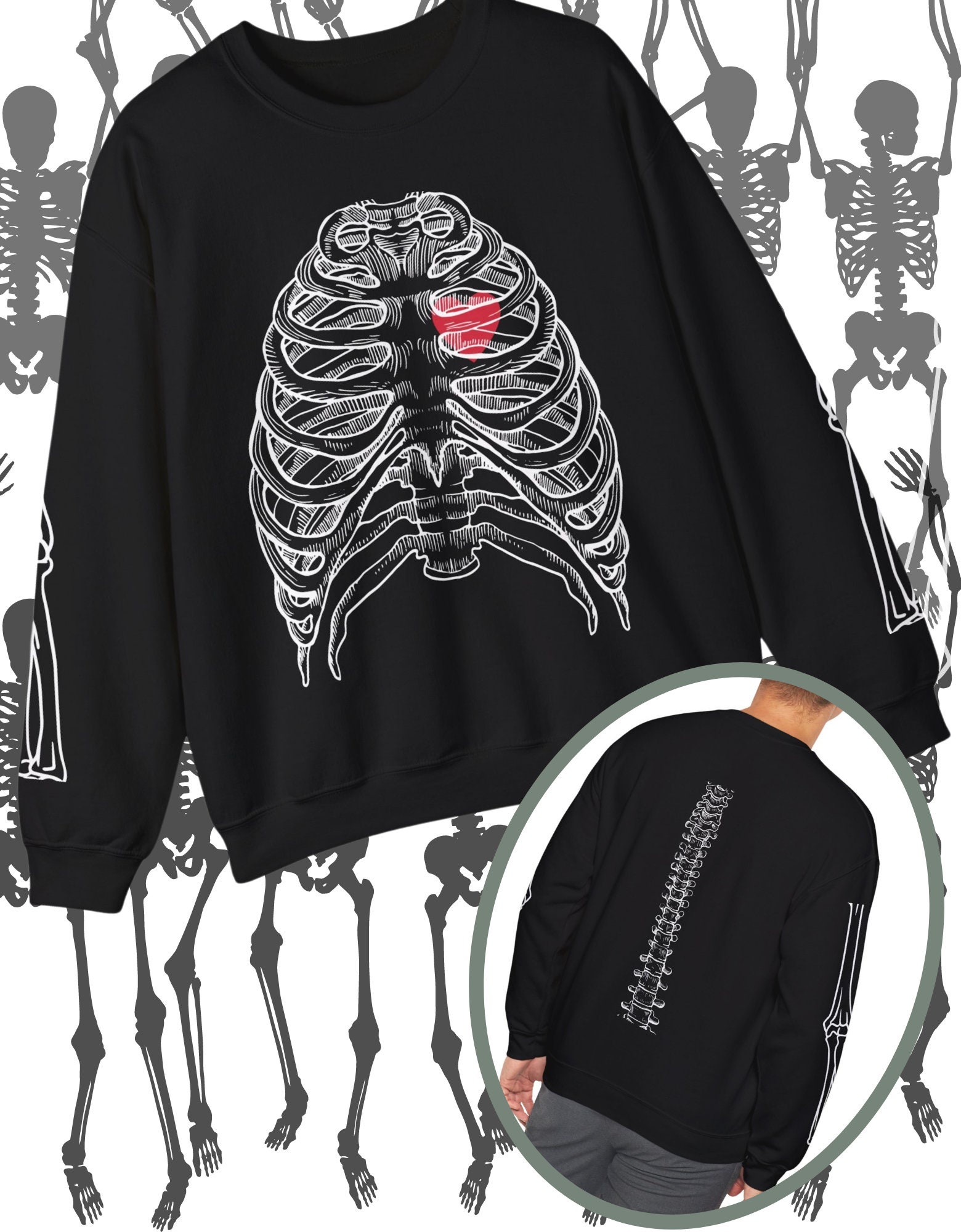 Skeleton-themed Apparel, Bone Pattern Sweatshirt, Skeleton Sweatshirt ...