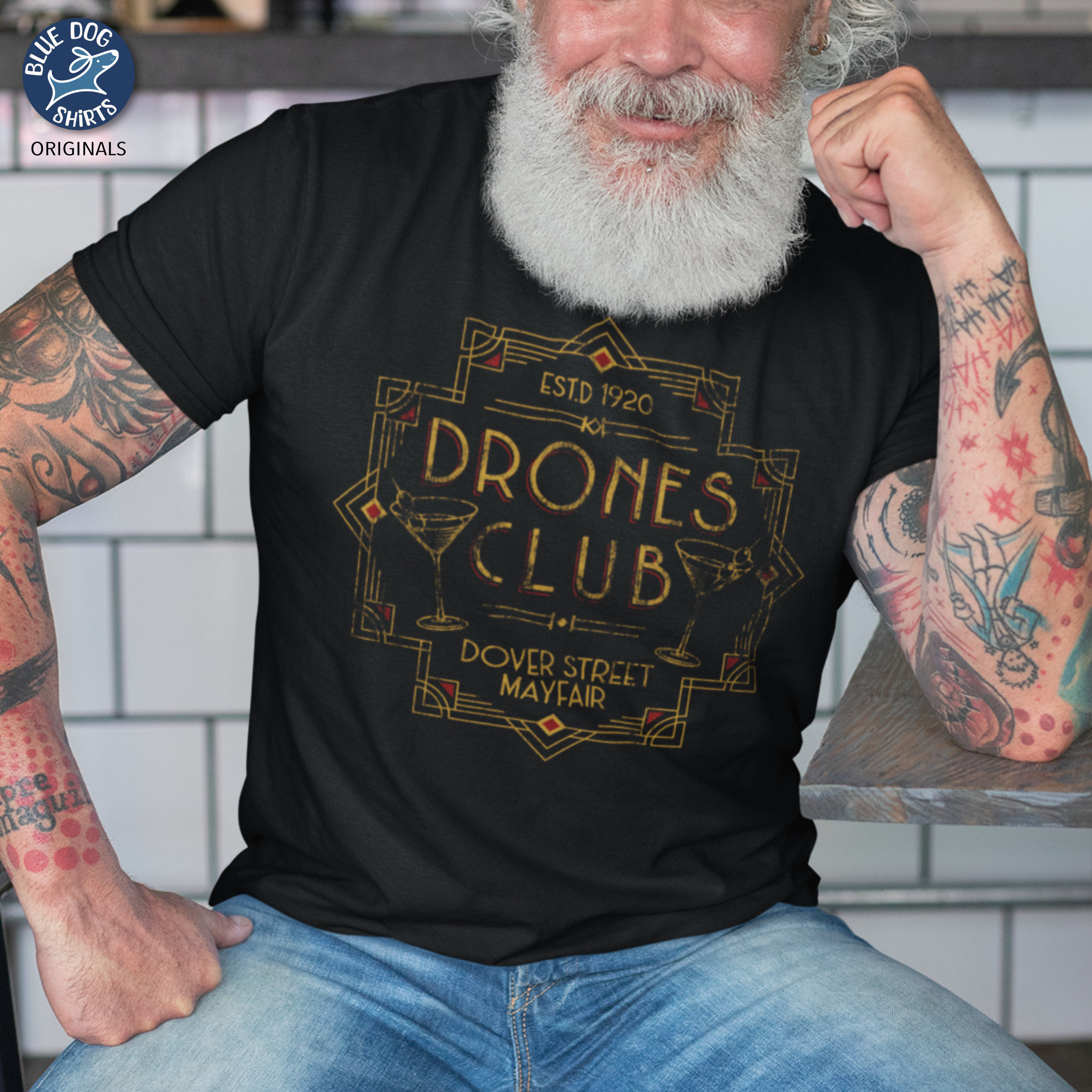 The Drones Club Wodehouse Worn Look T-shirt | Wooster Jeeves Art Deco ...