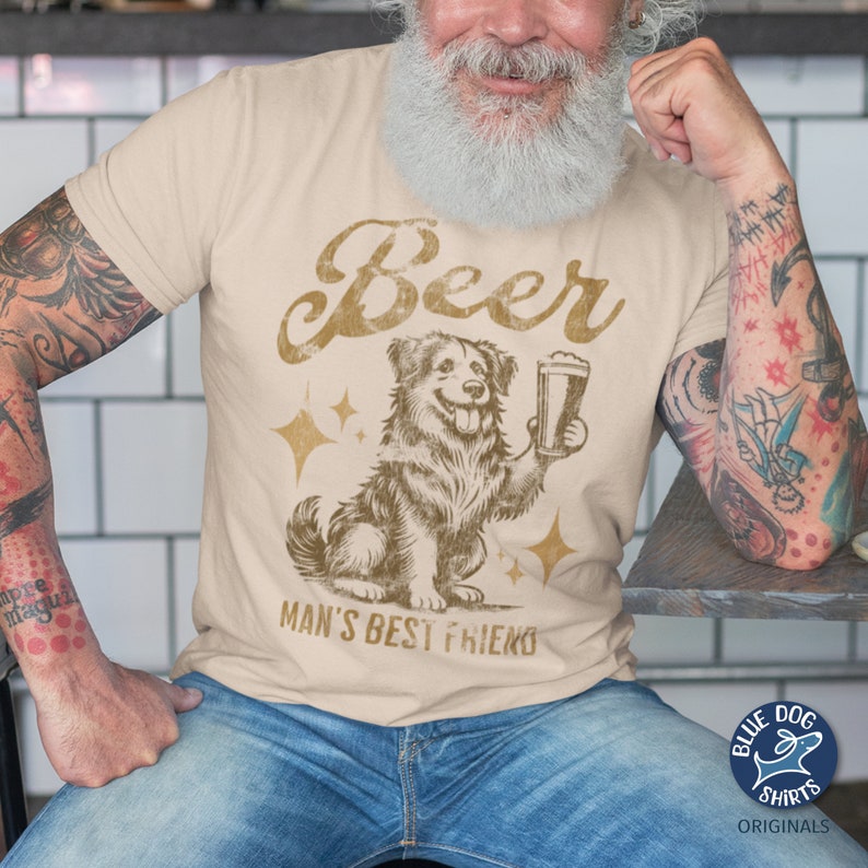 Beer and Dog T-shirt | Man's Best Friend Worn Look Fun Beer Lover ...