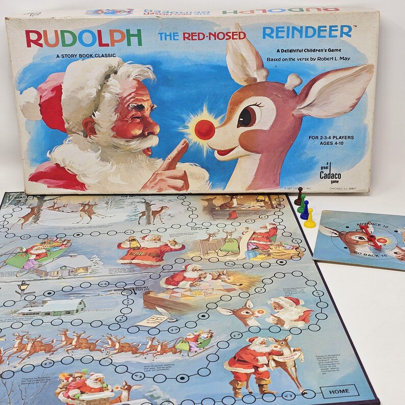 1977 RUDOLPH Red Nose Reindeer Boardgame / Complete Set / Original Box ...