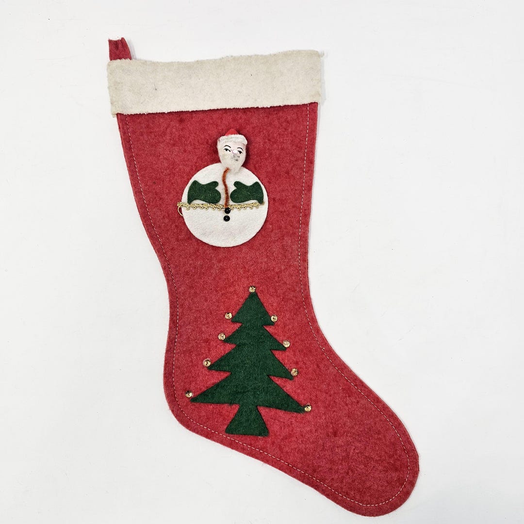 Vintage Christmas Stocking / Santa Face Felt / Kitschy Stocking - Etsy