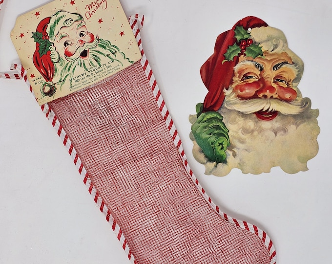 Vintage Mesh Christmas Stocking With SANTA Face Die Cut / Kitschy Santa ...