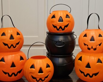 Black Cauldron Halloween Pumpkin Candy Pail Bucket Blow Mold - Etsy