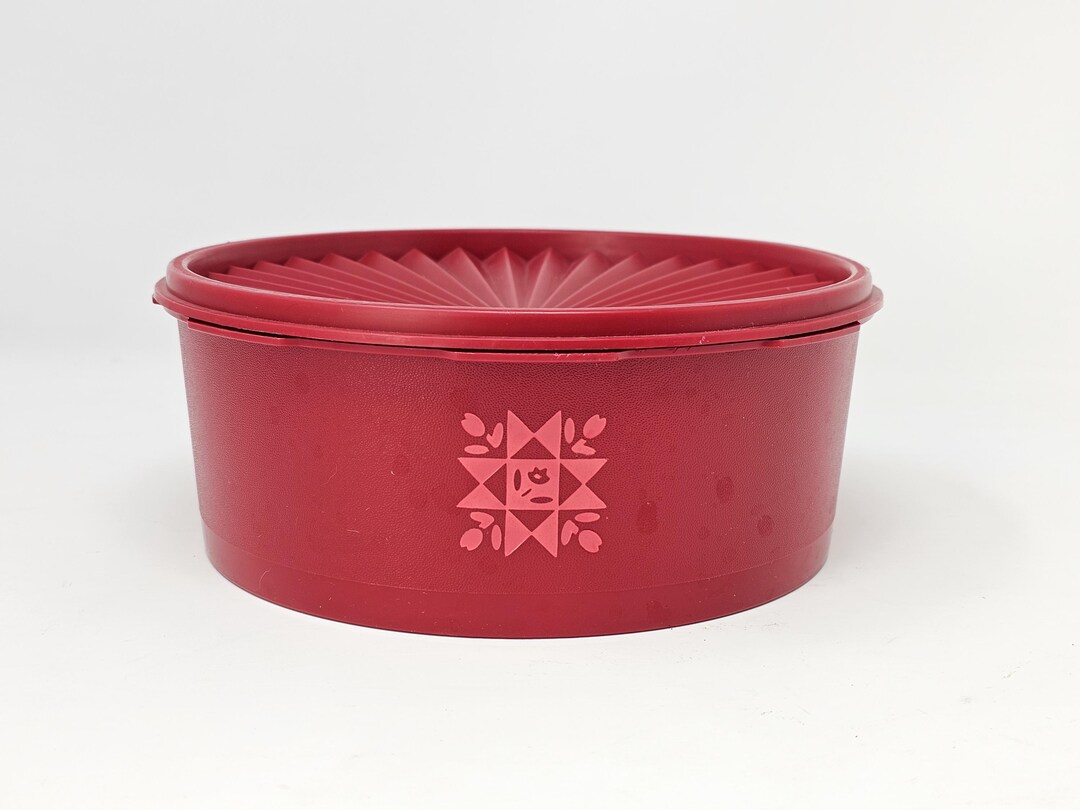 2pc Tupperware Cannister / Red Tulip Pattern / Round Stackable ...