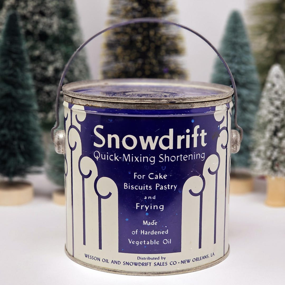 Vintage Snowdrift Shortening Tin With Lid & Handle / Blue and White ...