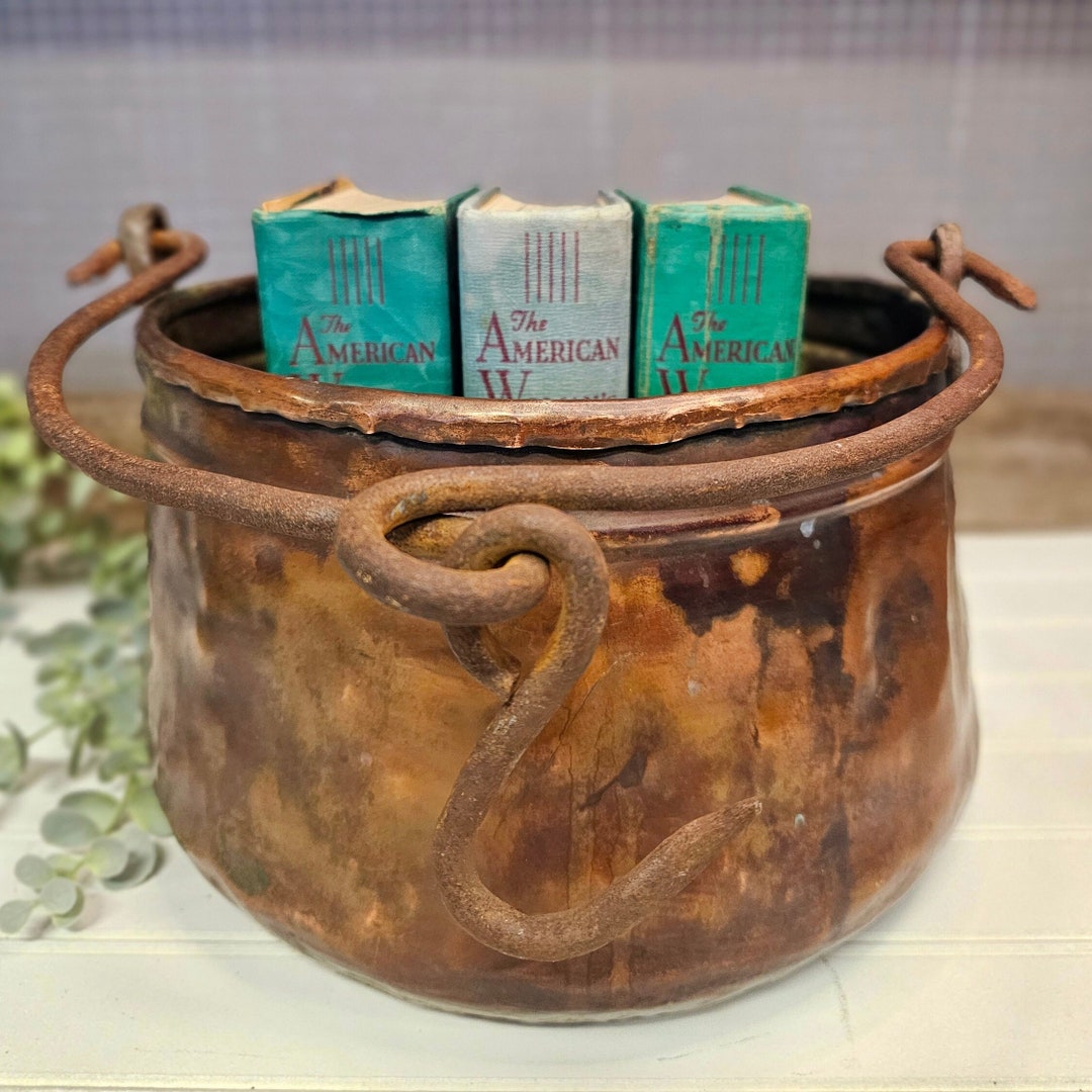 Large Copper Cauldron Pot / Vintage French Country / Primitive Decor ...