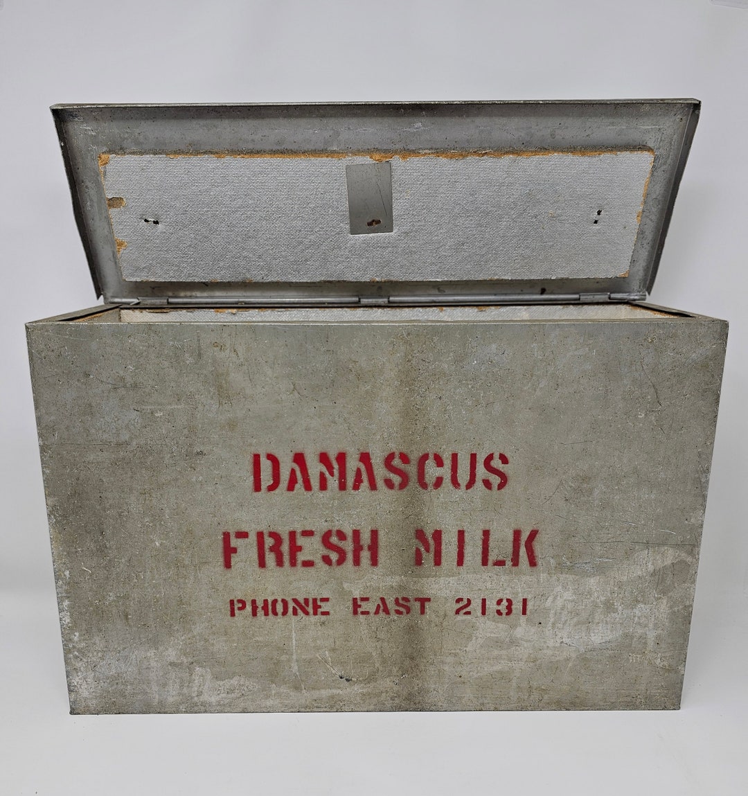 Vintage 1950s Galvanized Milk Bottle Box / Rustic Advertising / French ...