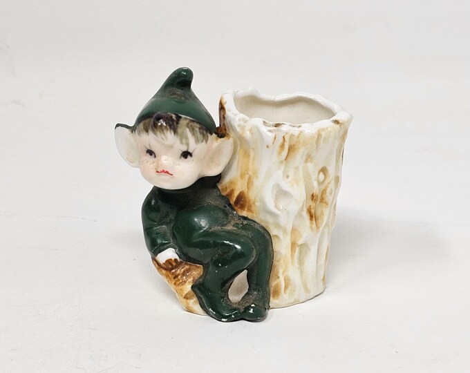 Japan Pixie Elf Tree Stump Toothpick Holder / Kitschy Green Baby Elf - Etsy