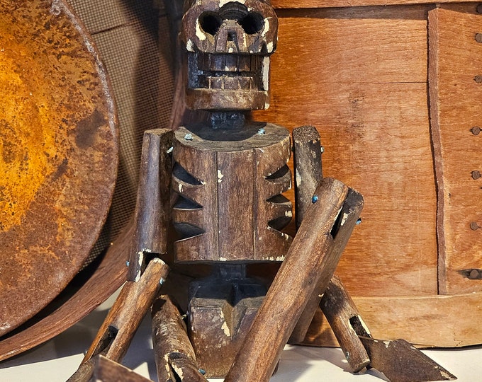 Old Primitive Folk Art Hand Carved Wood Skeleton / Day of the Dead - Etsy