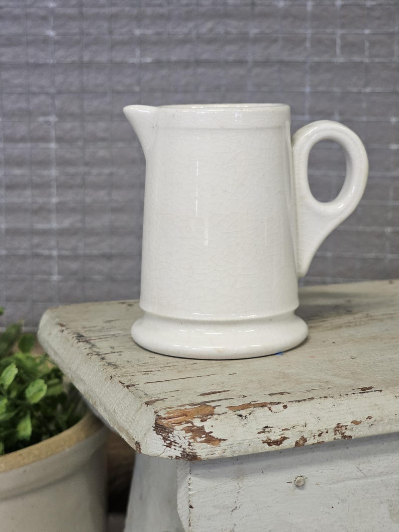 Vintage Mini White Ironstone Creamer / Syrup Handle / Farmhouse Decor ...