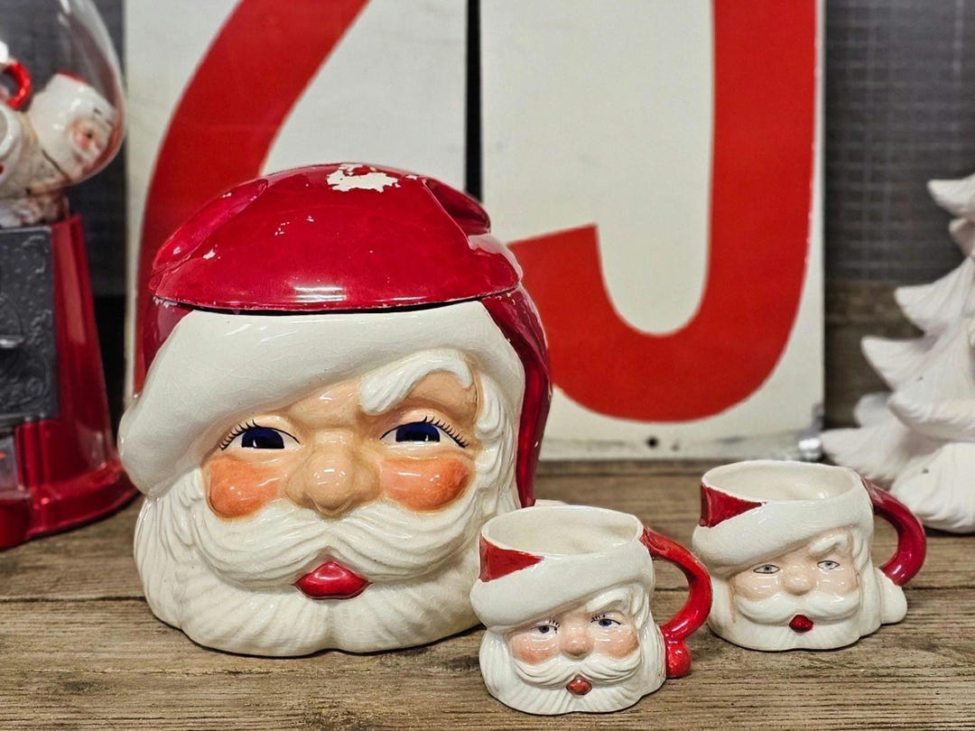 Vintage Set of 1950s Jamar Mallory Ceramic Santa Cookie Jar & Mugs ...