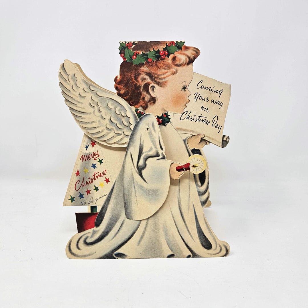 CHRISTMAS Angel Hallmark Card /die Cut / Holiday Kitschy Decor - Etsy