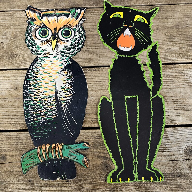 Large HALLOWEEN Die Cuts / Scary Cat & Owl / 22 Beistle Co. - Etsy