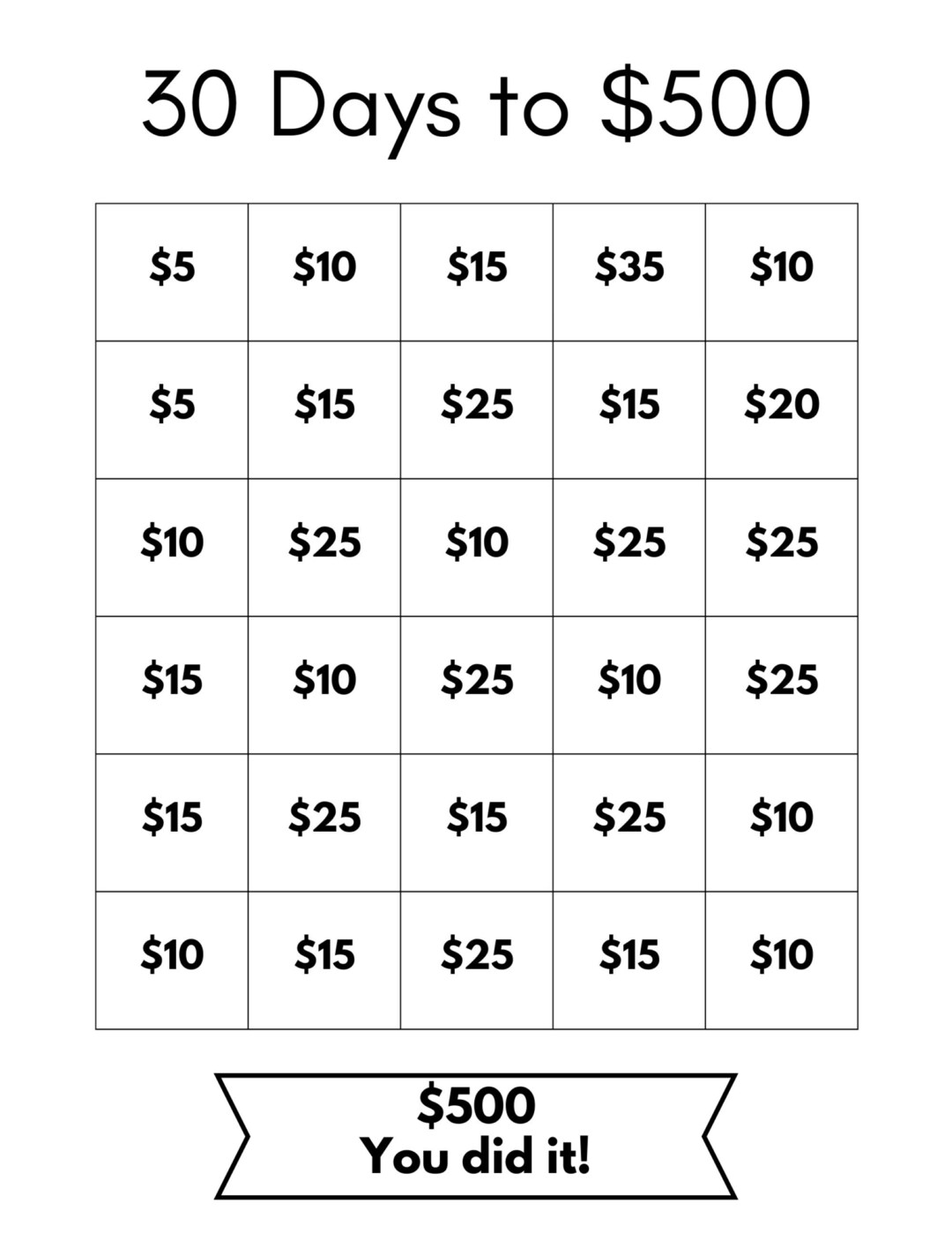 30 Days to 500 Savings Tracker - Etsy