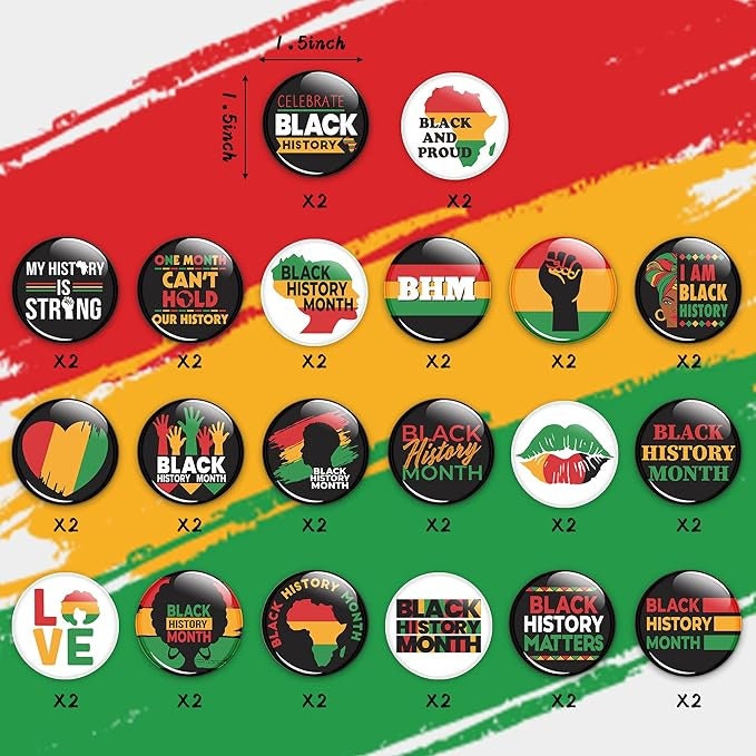 40pcs Black History Month Buttons Pins Round Badges My History is ...