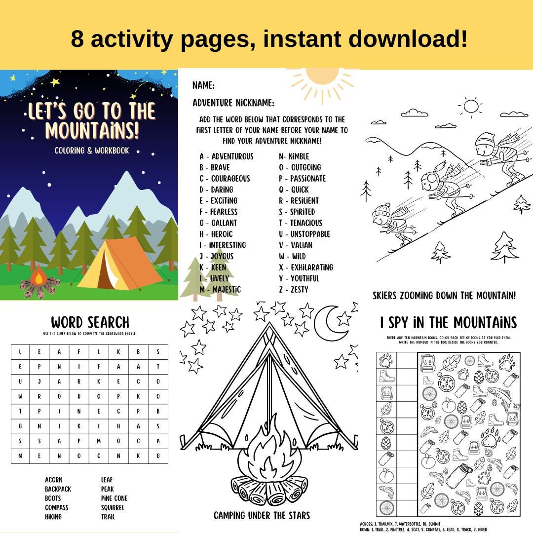 Mountain and Nature Themed Coloring and Workbook for Children, Kid's ...