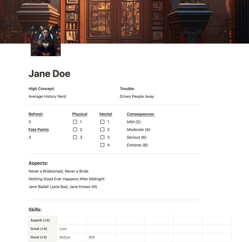 Fillable Fate Core Character Sheet notion Template (Instant Download ... Fillable Fate Core Character Sheet notion Template (Instant Download ...