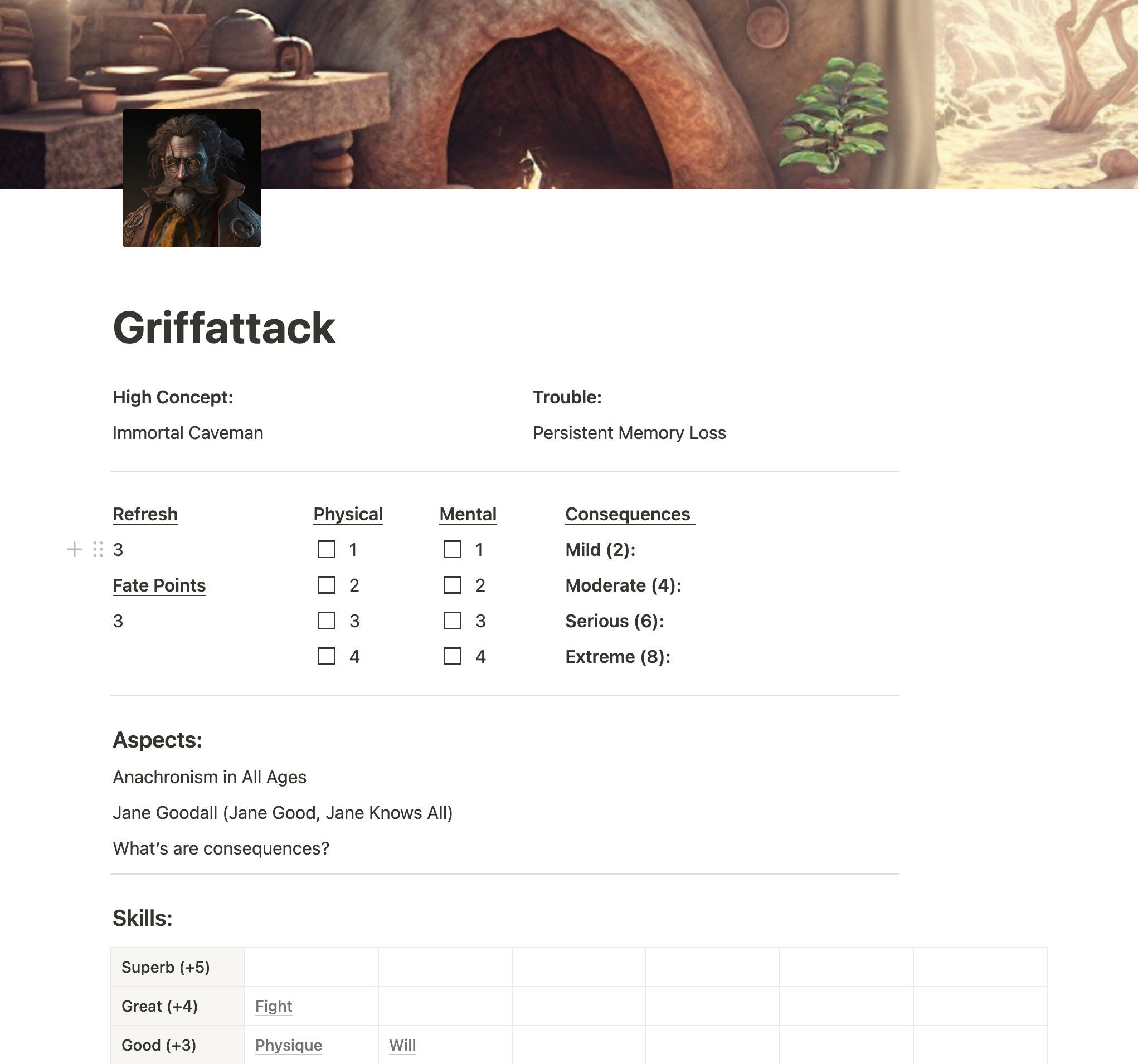 Fillable Fate Core Character Sheet Notion Template - Etsy Portugal