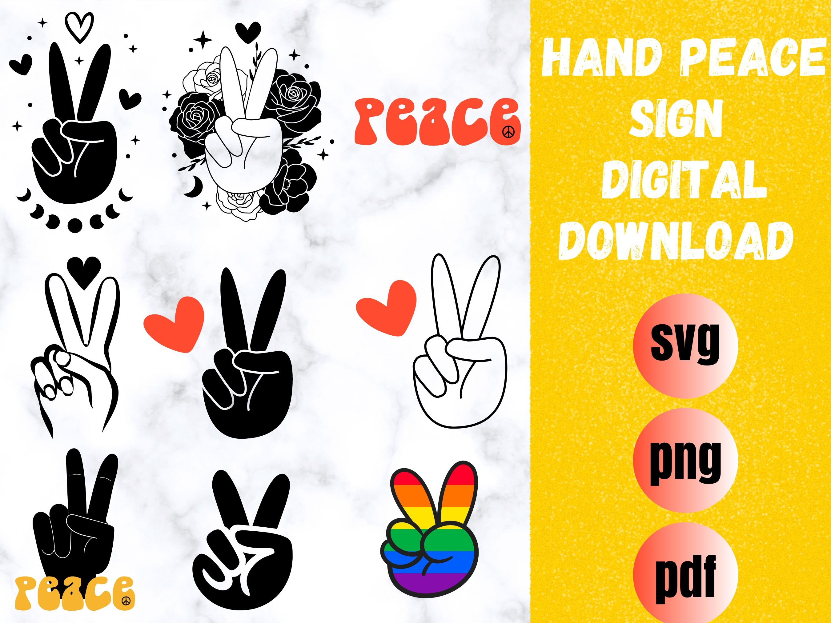 Hand Peace Sign SVG, Cut File for Cricut, Silhouette, Line Drawing ...