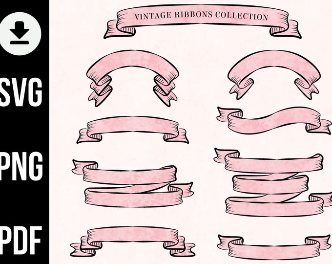 Ribbon Banner Svg Bundle, Banner Clipart, Banner Png, Banner Vector, Banner Outline, Ribbon Svg ...