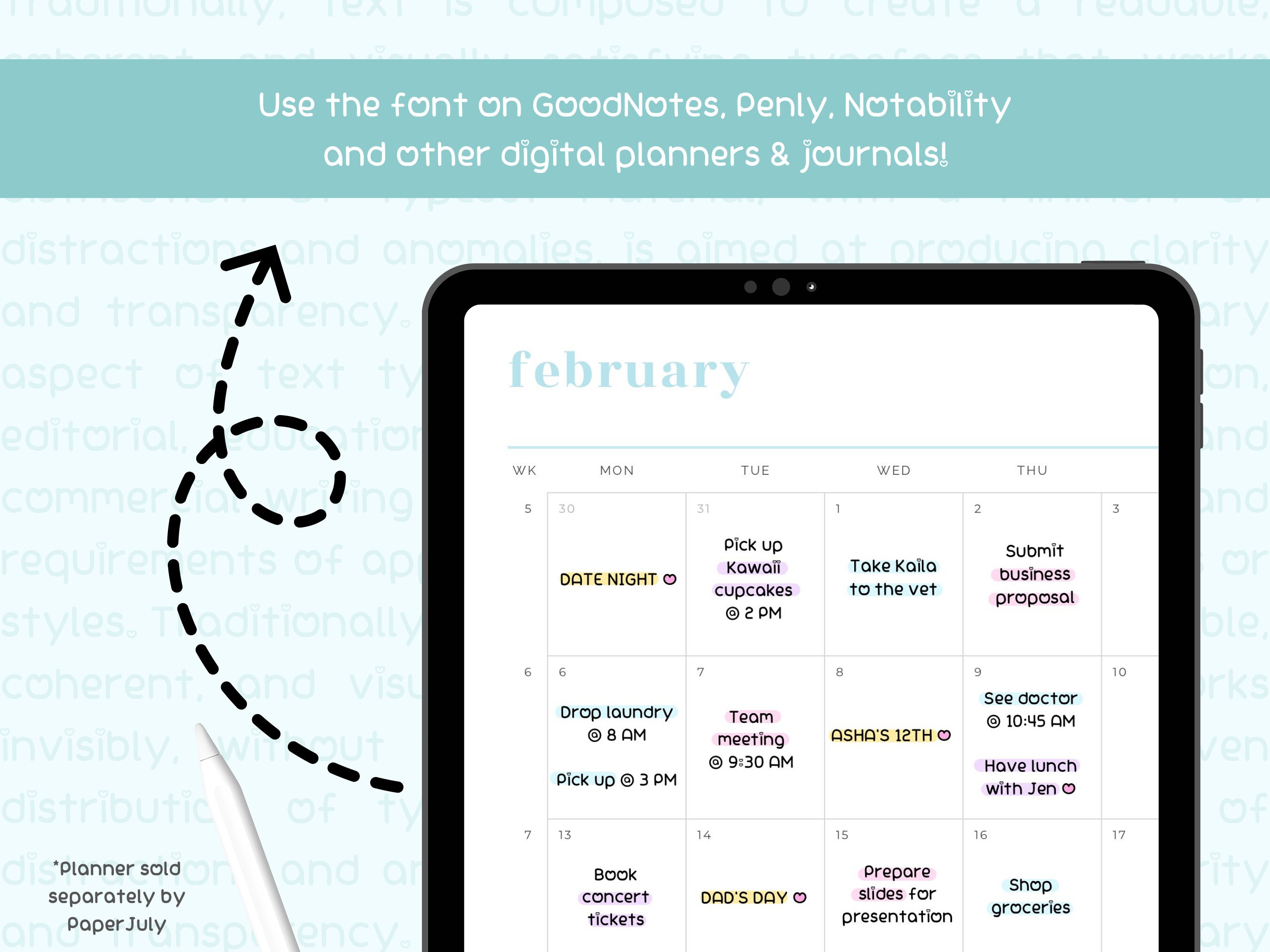 IPad Fonts Digital Planner Font, Handwriting Fonts for Notes, Study ...