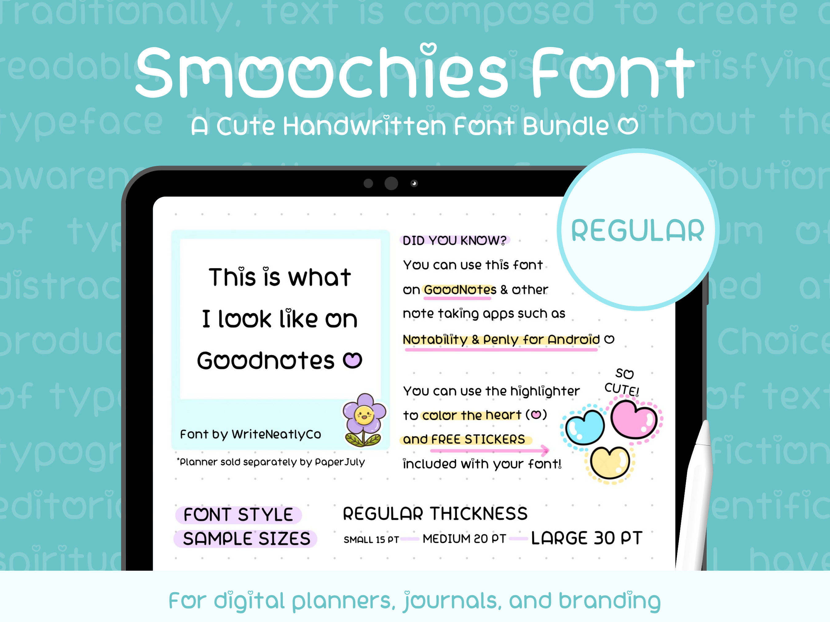 IPad Fonts | Digital Planner Font, Handwriting Fonts for Notes, Study ...