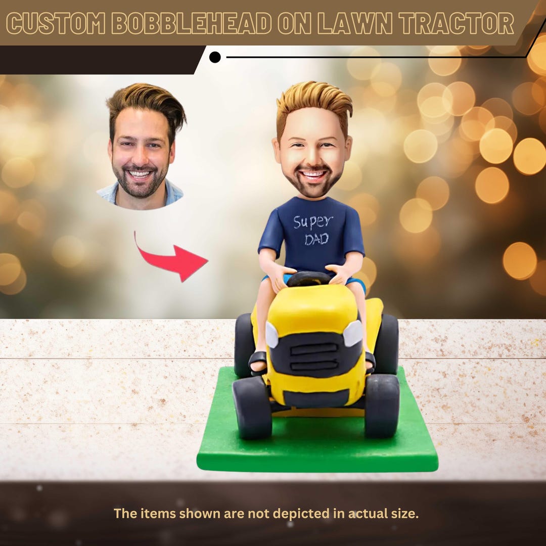 Bobblehead / Cake Topper Man Driving Lawn Tractor Only Head Customized ...