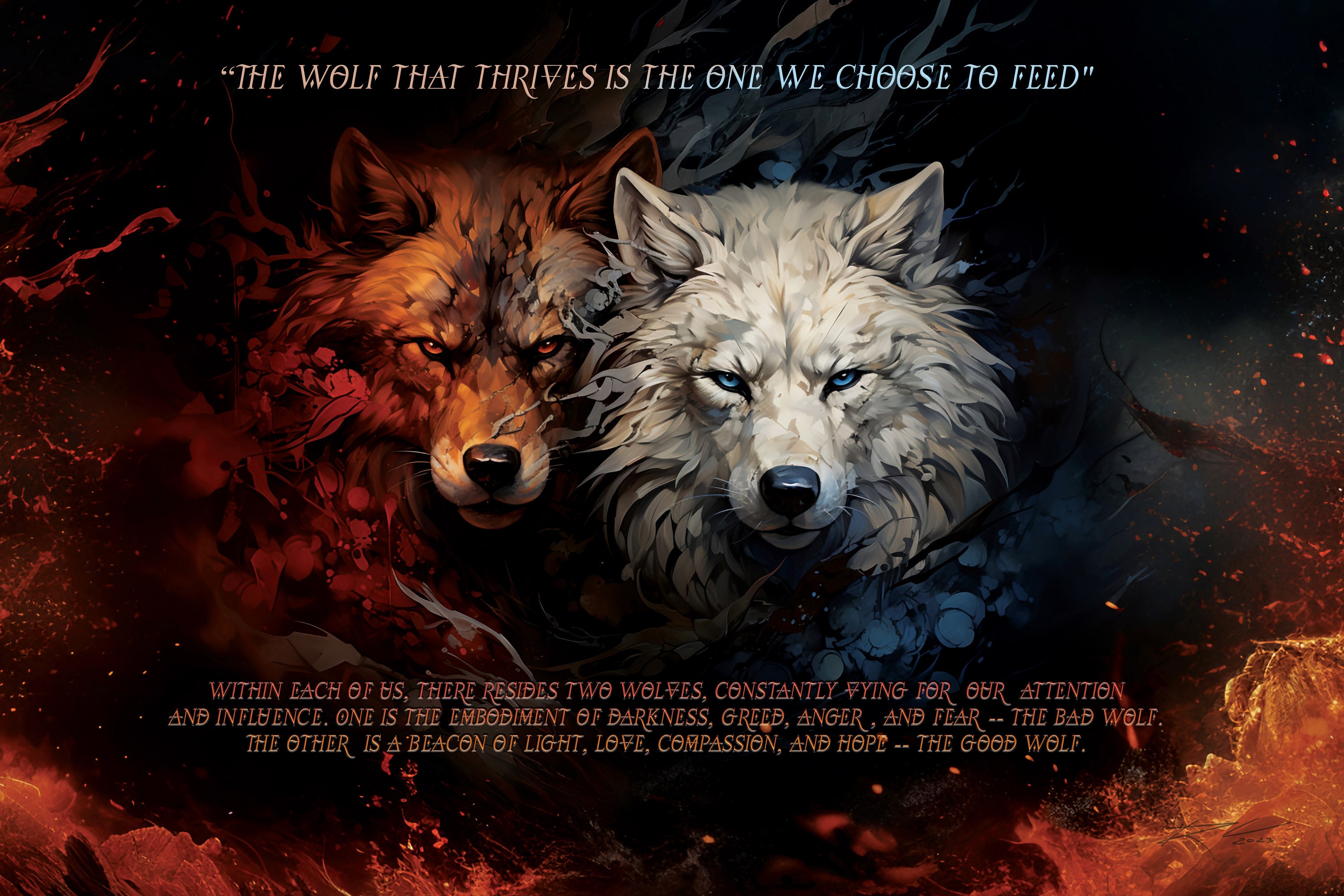 WOLF WALL ART Good Vs Evil Canvas Art Wolf Art the Wolf - Etsy