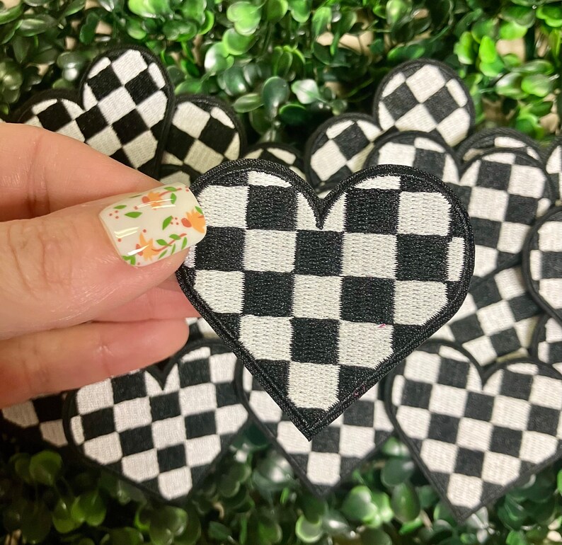 Black and White Checkered Heart Iron on Patch - Etsy
