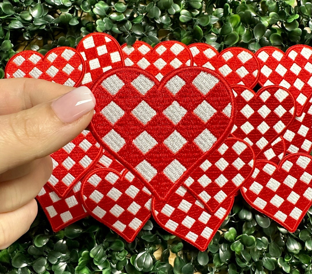 Red & White Checkered Heart Iron on Patch - Etsy