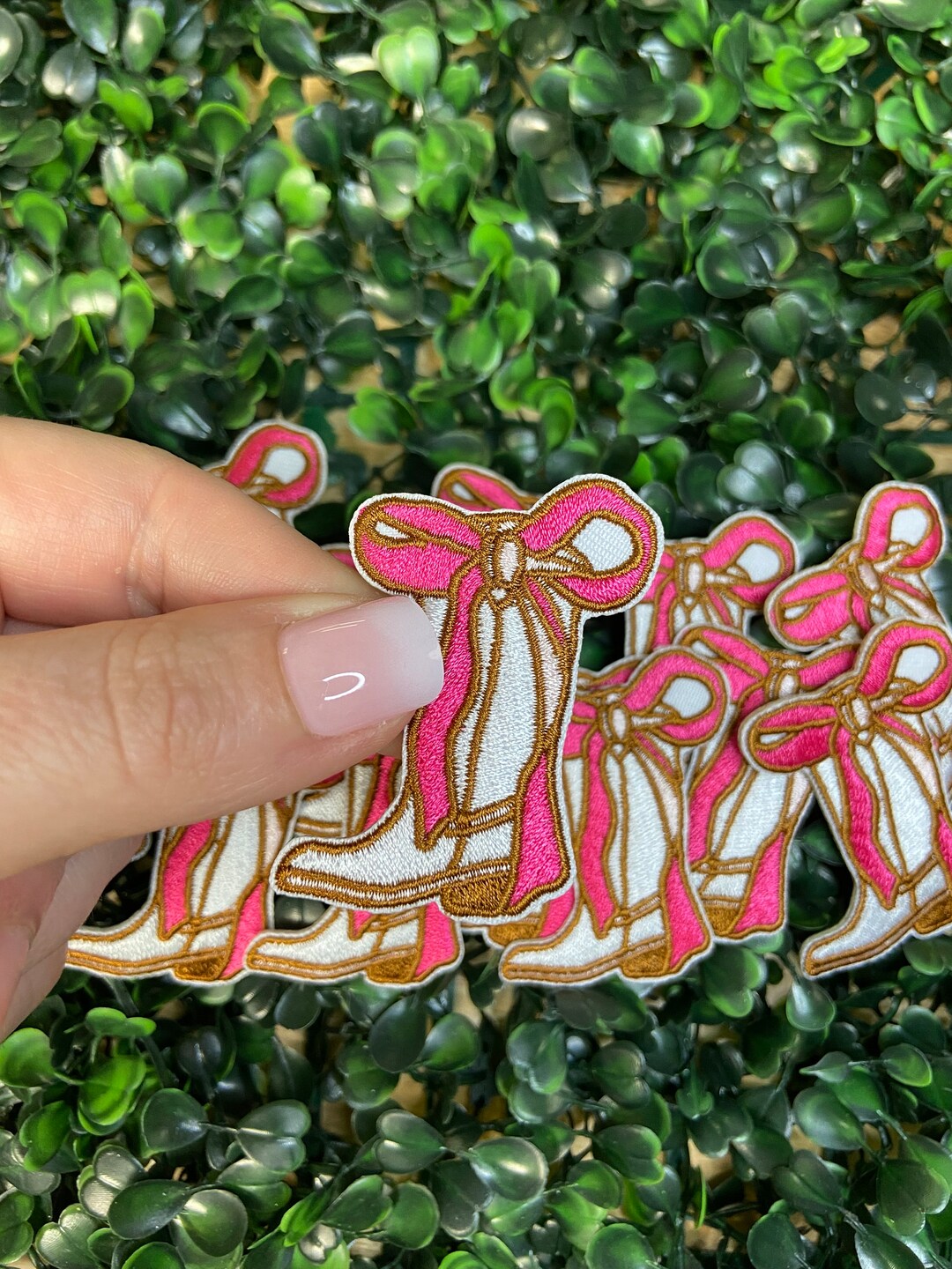 Western Boot W/ Pink Bow Iron on Patch - Etsy