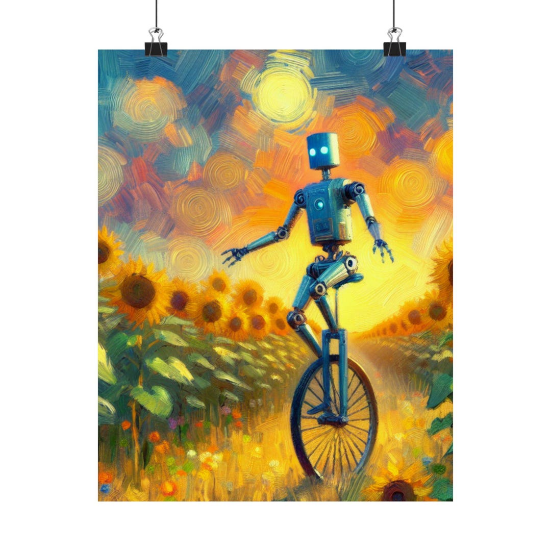 Vertical Posters, Happy Robot in Sunflower Field, Matte Wall Art ...