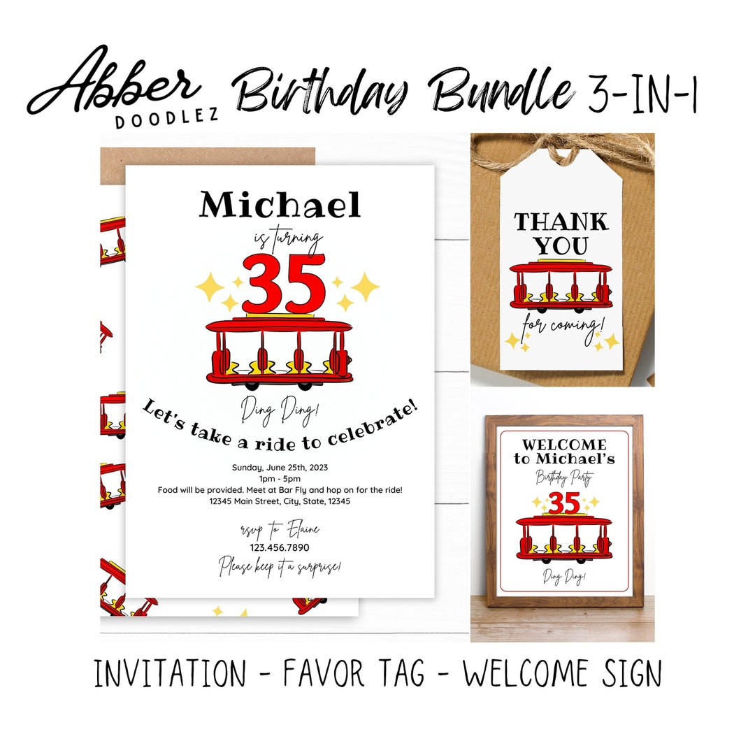 Custom Trolley Birthday Invitation BUNDLE, Any Age, Adult Trolley Party ...