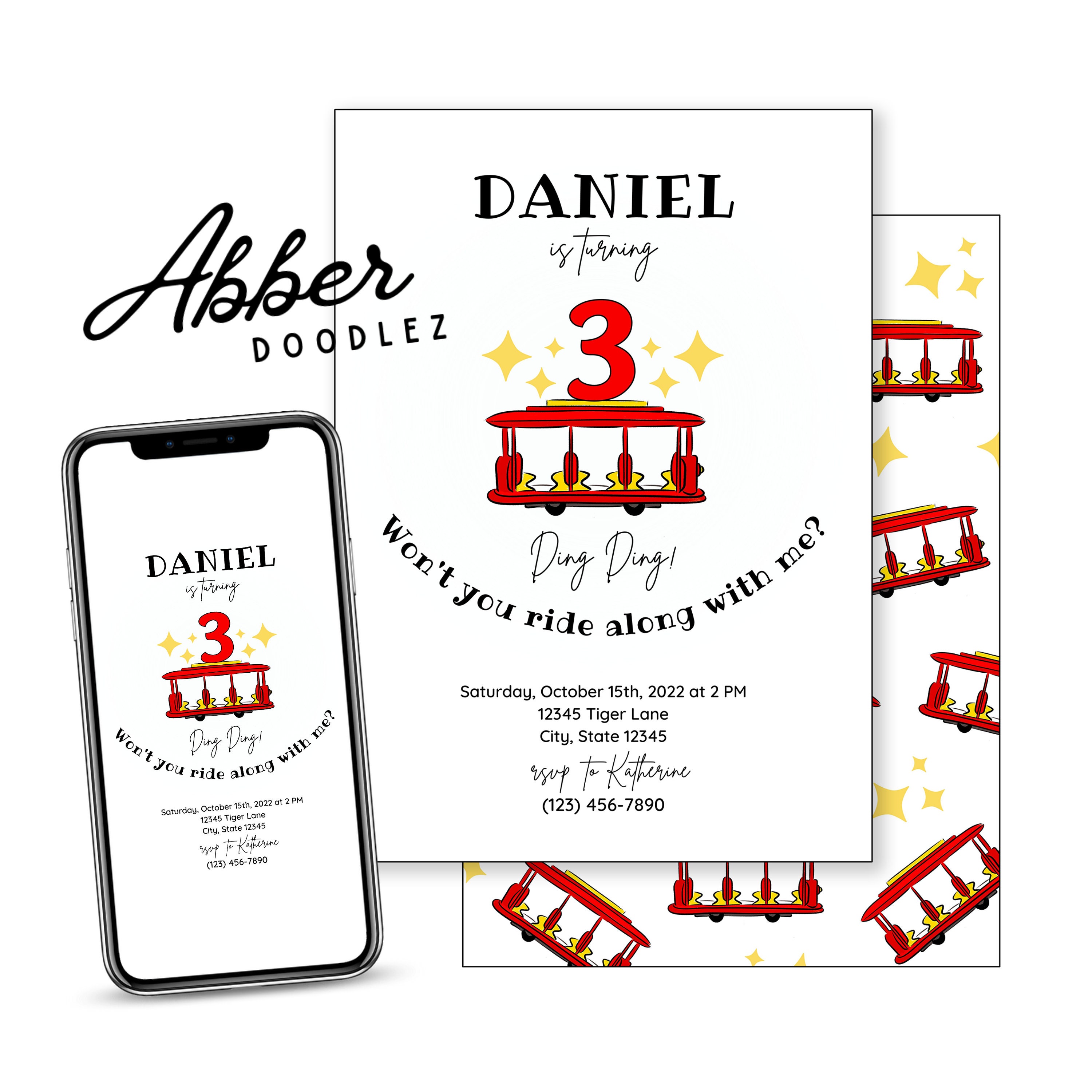 Custom Red Trolley Birthday Invitation, Any Age, Red Trolley Party ...