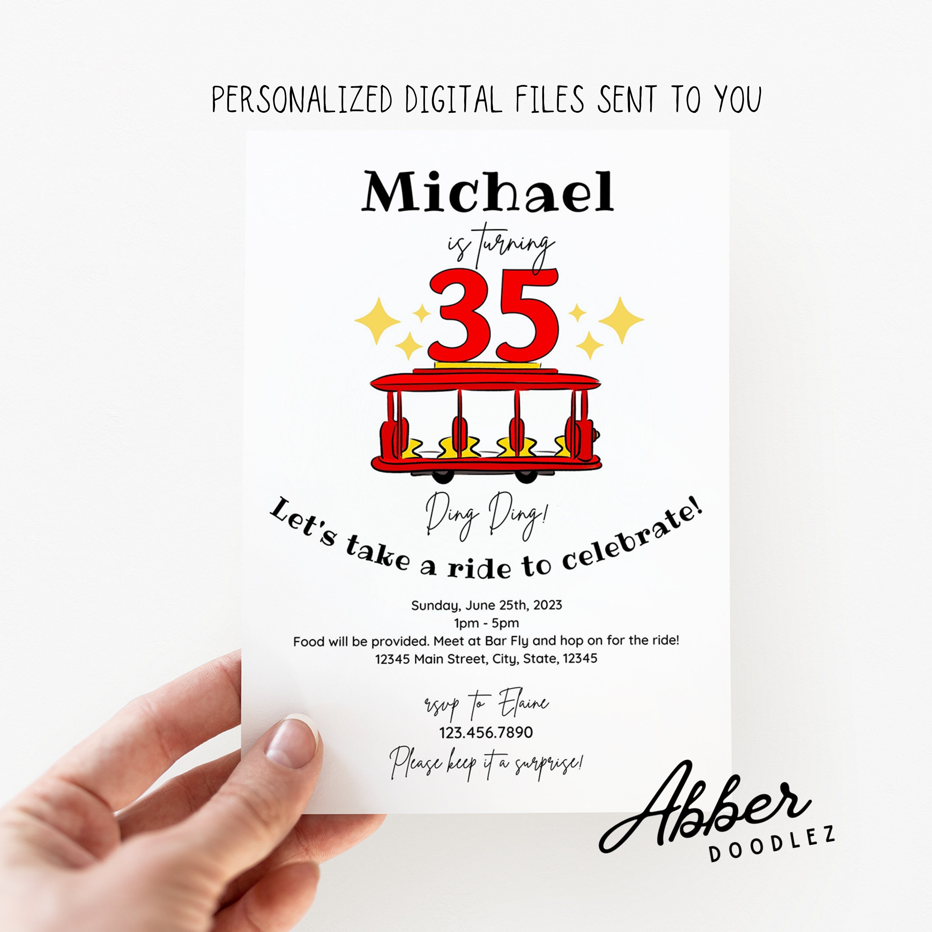 Custom Trolley Birthday Invitation BUNDLE, Any Age, Adult Trolley Party ...