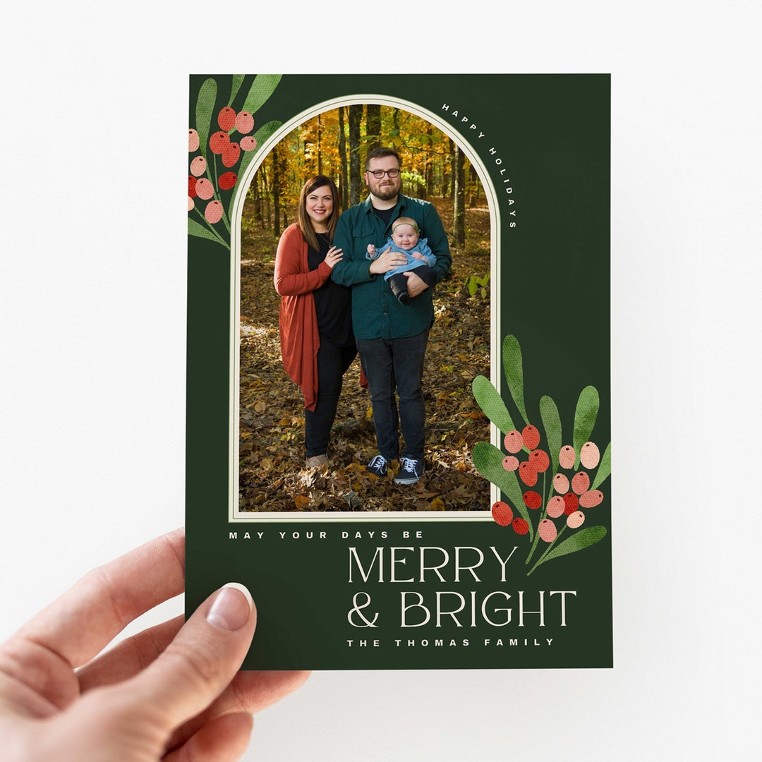 Printable Photo Holiday Card Minimal Winter Green Red - Etsy