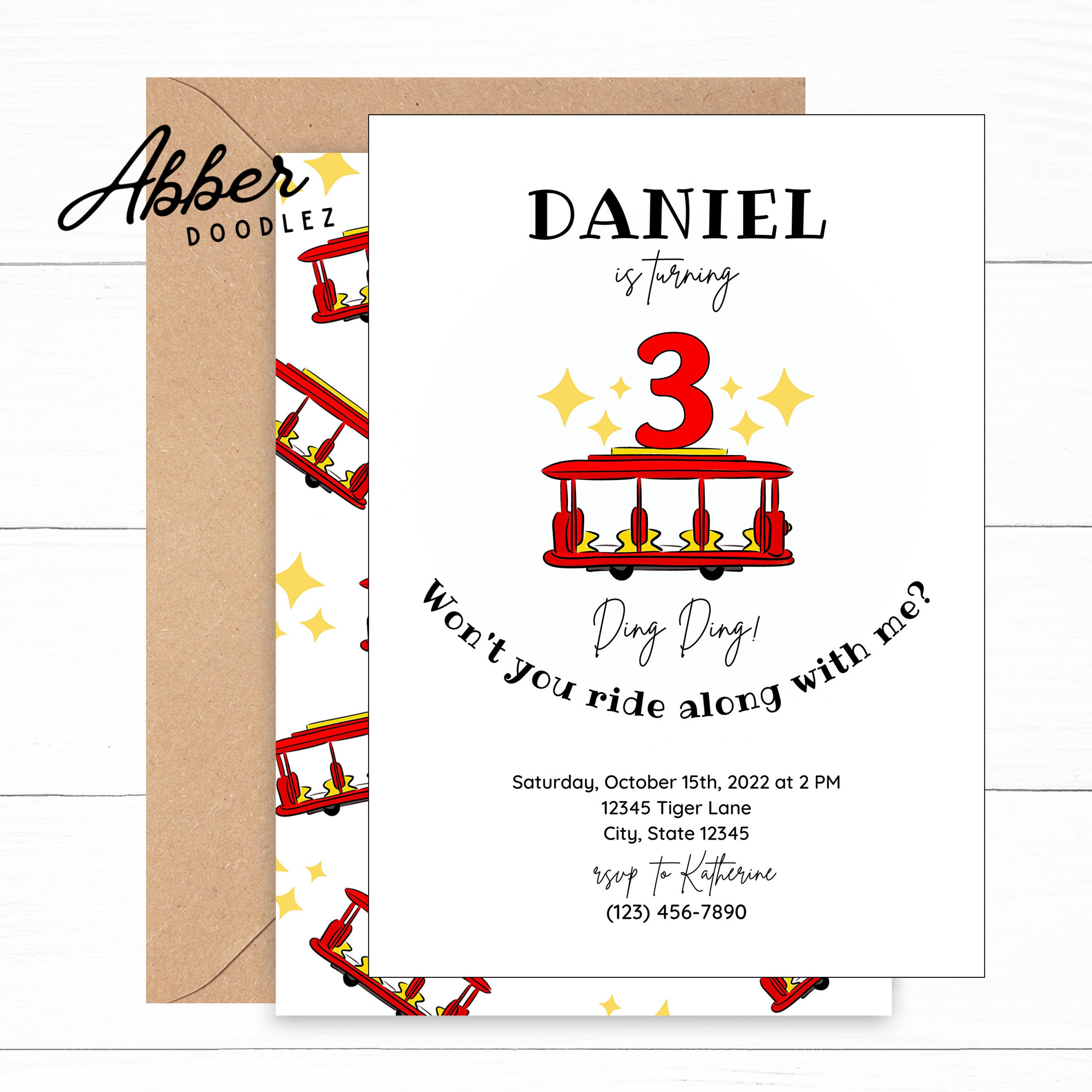 Custom Red Trolley Birthday Invitation, Any Age, Red Trolley Party ...