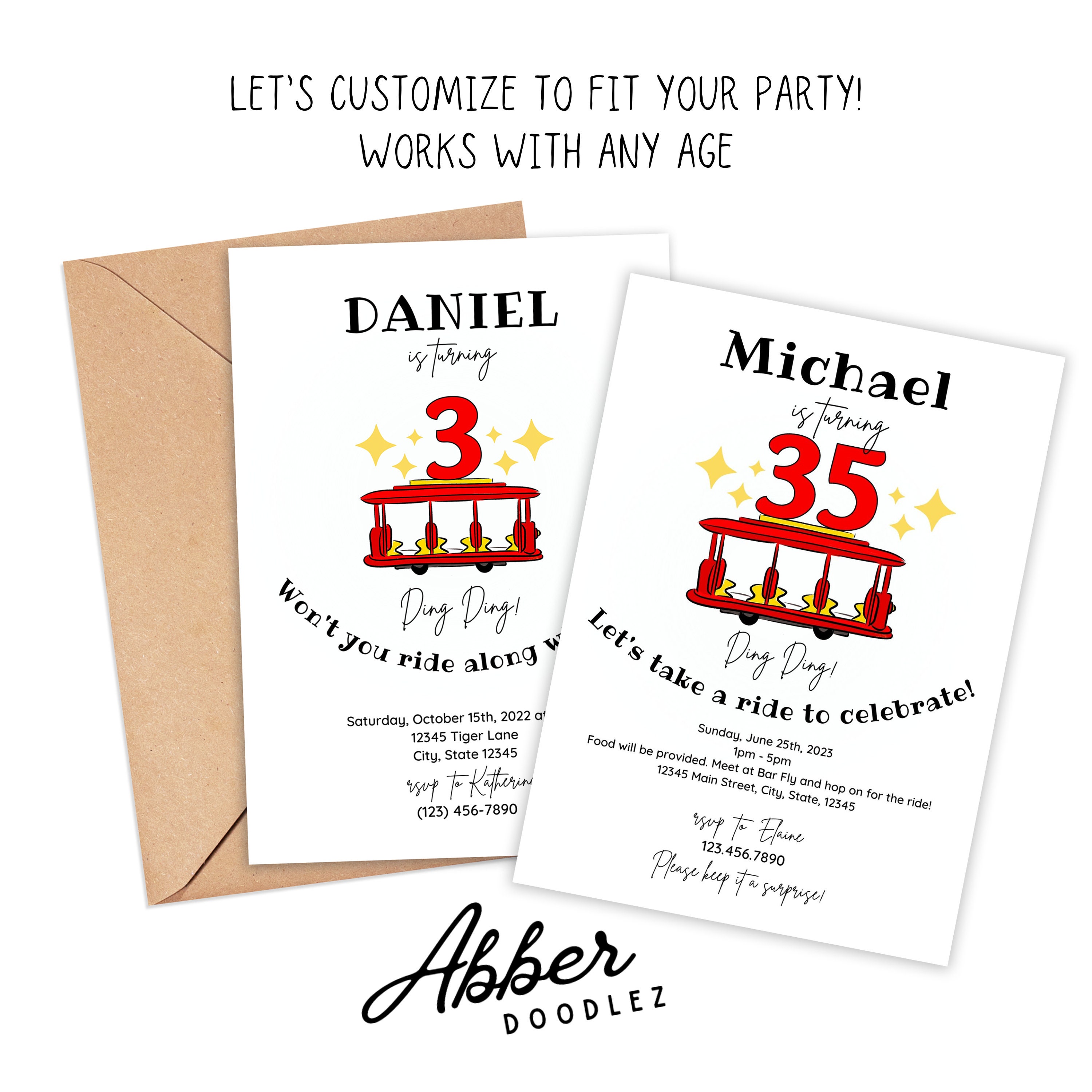 Custom Red Trolley Birthday Invitation, Any Age, Red Trolley Party ...