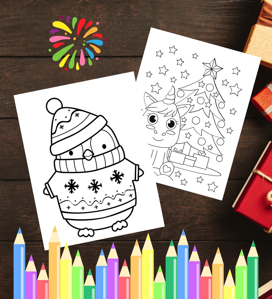 Christmas Coloring Card. Coloring Pages. Printable Card - Etsy