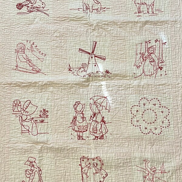 Redwork Quilt - Etsy