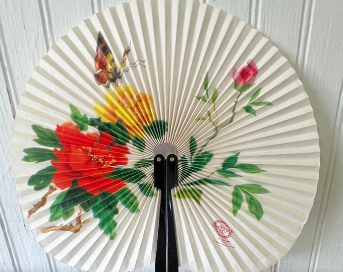 Vintage Chinese Paper Hand Fans Butterfly Flowers Roses Branches - Made ...