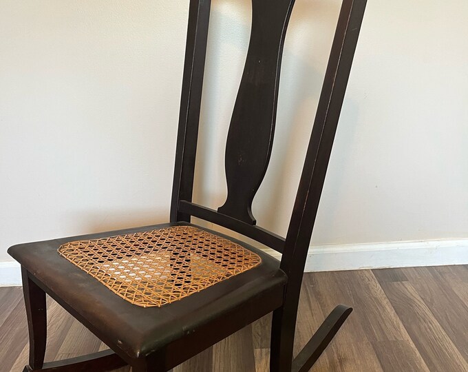 Primitive Wooden Rocking Chair With Cane Seat - High Back Rocking Chair ...
