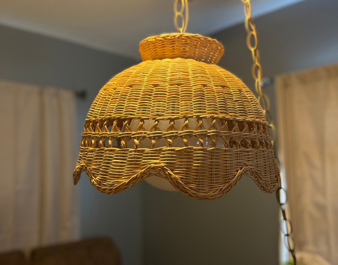 Vintage Wicker Hanging Swag Light, Cottage Decor, Sunroom, Wicker Decor ...