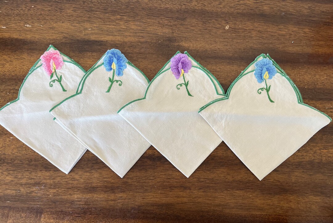 Vintage Embroidered Napkins With Flower Corner Set of 4 - Handmade -set ...