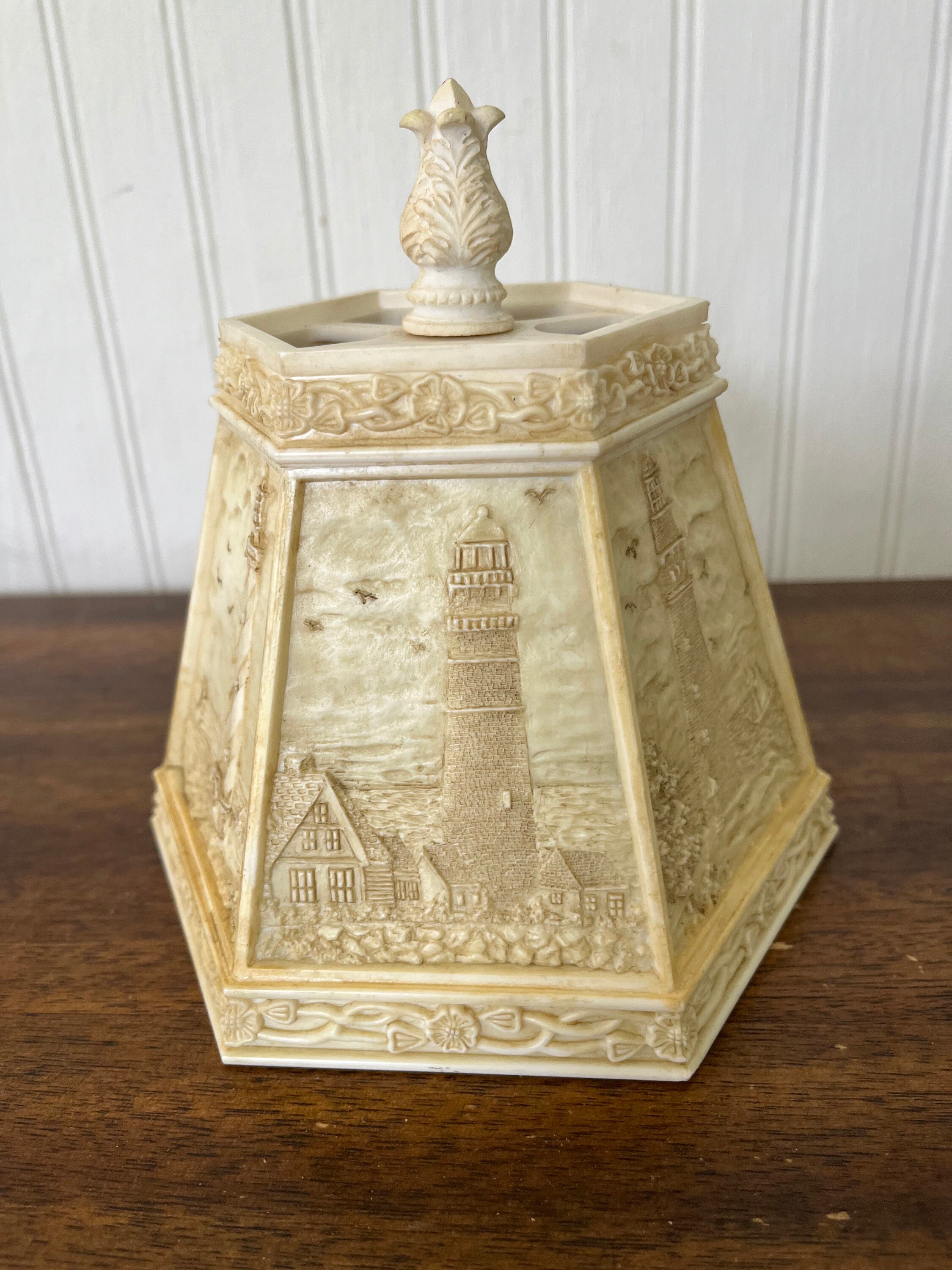 Vintage Lithophane Plastic Lamp Shade Lighthouses Hexagon Hand Painted ...