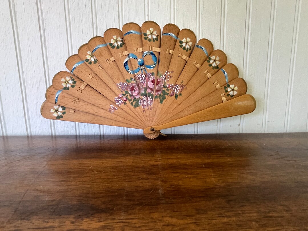 Victorian Brise Fan vintage Hand Painted Wooden Hand Fan Made in ...