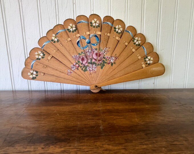 Victorian Brise Fan -vintage Hand Painted Wooden Hand Fan - Made in ...